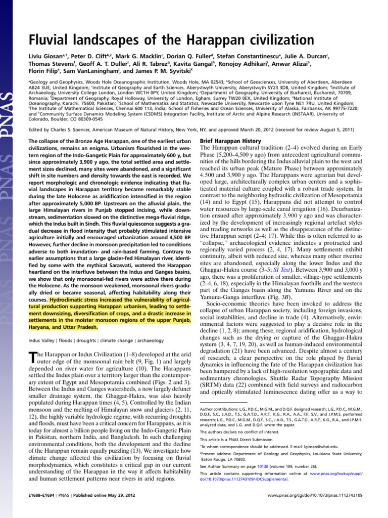 Harappan Civilization Fluvial Dynamics | PDF | Indus River | Earth Sciences