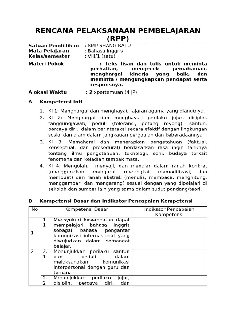 Contoh RPP Kls 8 (Untuk Ditelaah) | PDF | Karier & Perkembangan