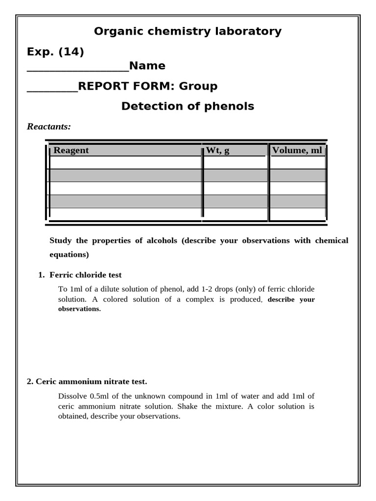 Phenol Detection Tests in Organic Chemistry | PDF