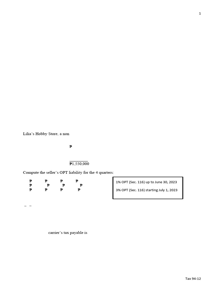 94-12 OPT, Excise Tax, DST - Questionnaire | PDF | Value Added Tax | Taxes