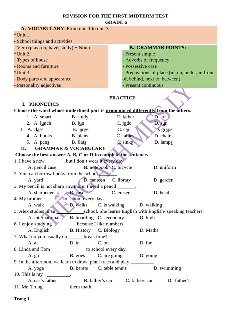 ĐỀ CƯƠNG ÔN TẬP GHK 1 | PDF | English Language | Adverb