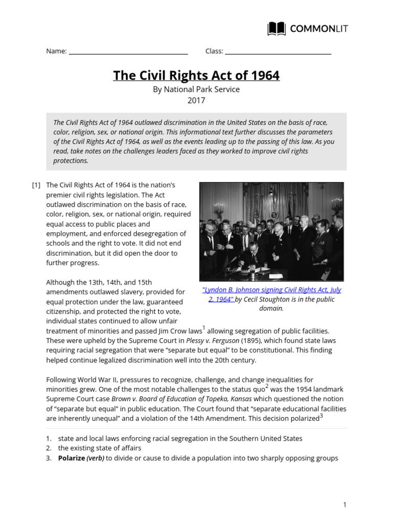 Civil Rights Act of 1964 Overview | PDF | Civil Rights Act Of 1964 ...