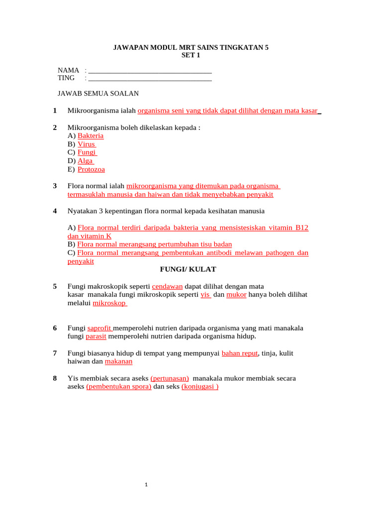 Jawapan Modul MRT Set 1 | PDF