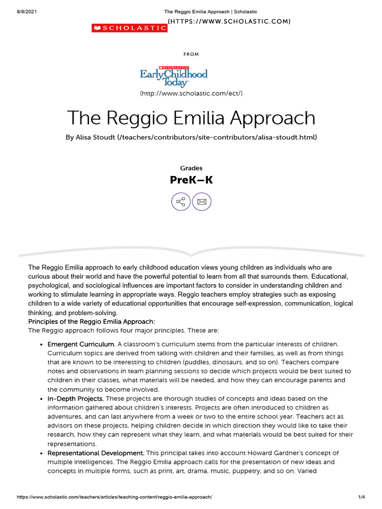 The Reggio Emilia Approach - Scholastic | PDF | Teachers | Cognition