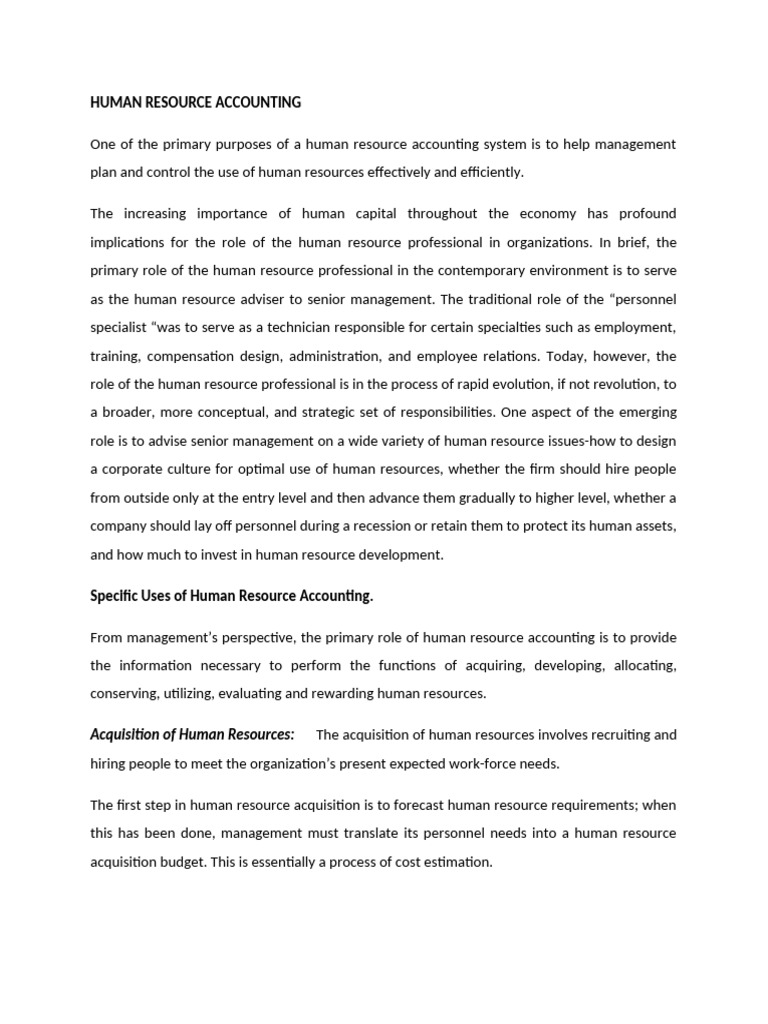 Human Resource Accounting Overview | PDF | Depreciation | Expense