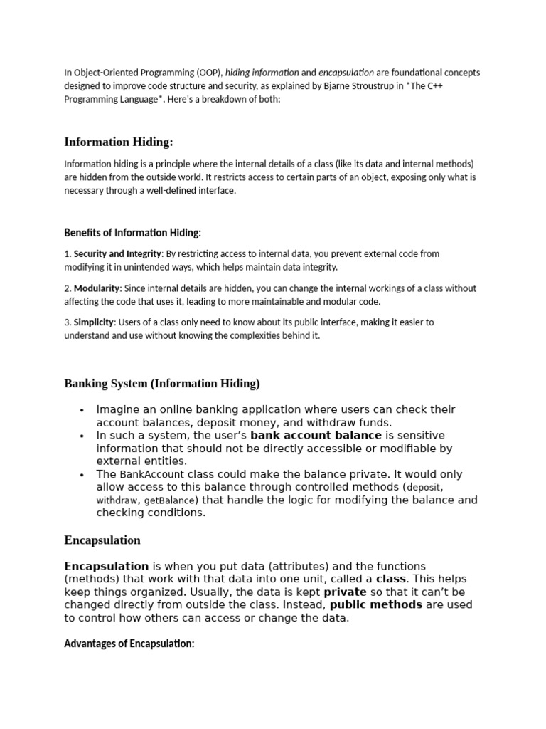 Information Hiding and Encapsulation | PDF | Class (Computer Programming) | Method (Computer ...
