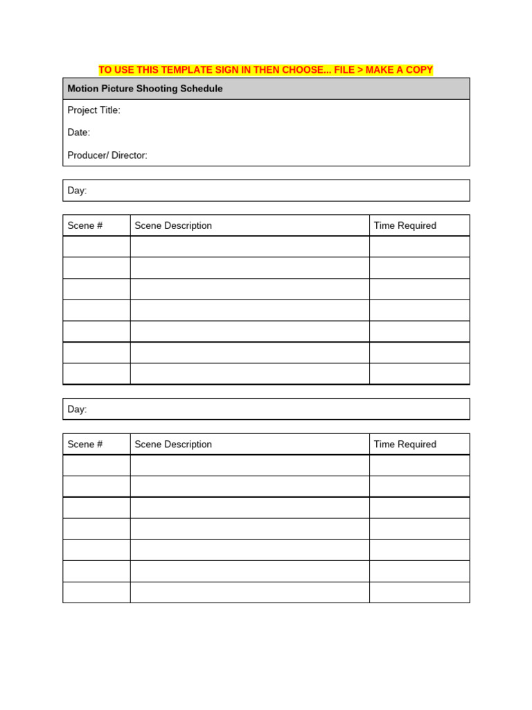 Motion Picture Shooting Schedule Template | PDF | Computers