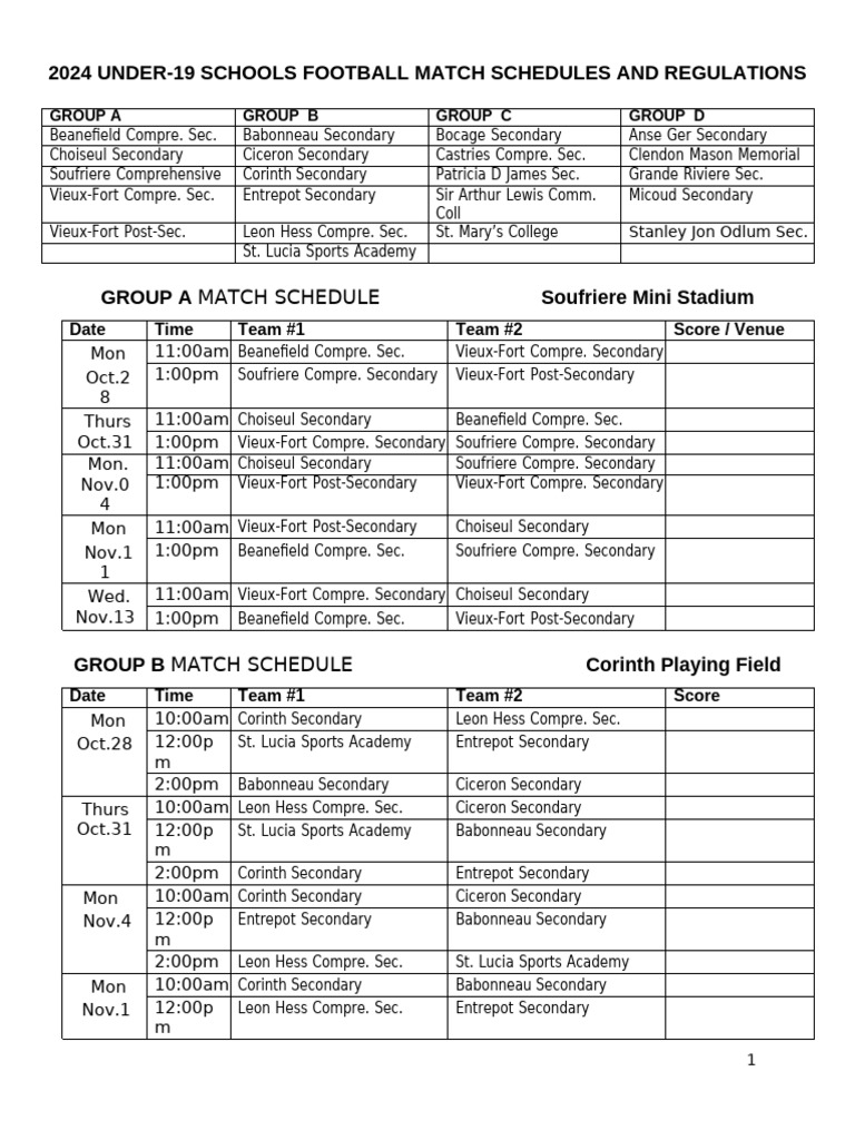 Revised 2024 Football Fixtures | PDF | Sports Rules And Regulations ...
