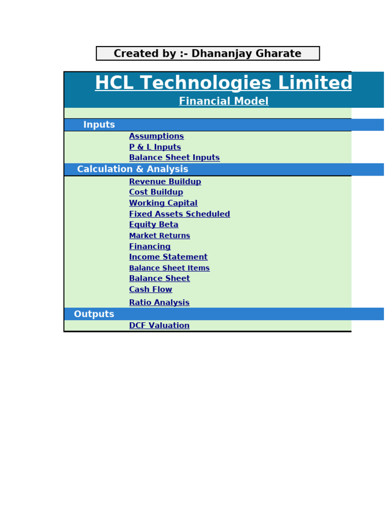 HCL Technologies Ltd. Financial Model (Dhananjay Gharate) | PDF ...