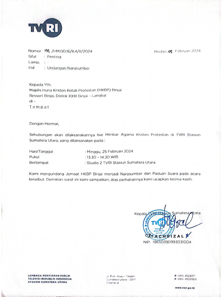 Undangangan Mengisi Acara TVRI | PDF