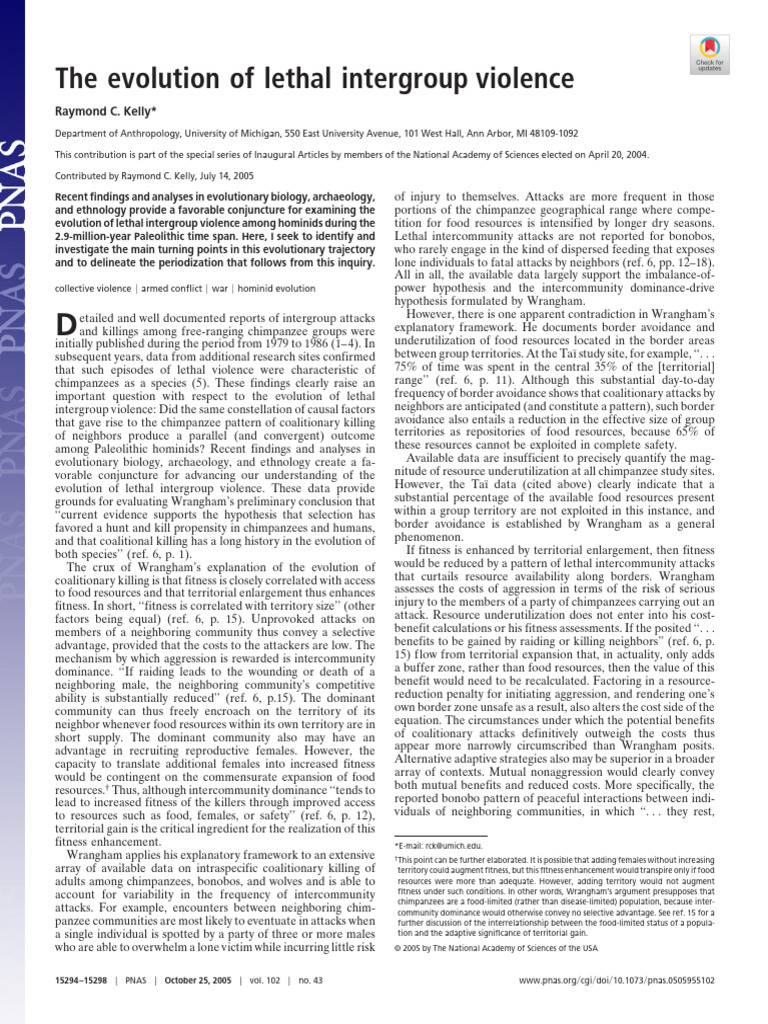 The Evolution of Lethal Intergroup Violence | PDF | Aggression | Violence