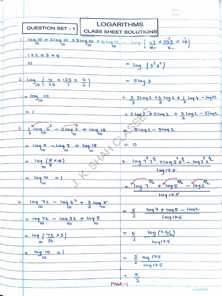 CAFC - Logarithms - Class Sheets - Soln 2 | PDF
