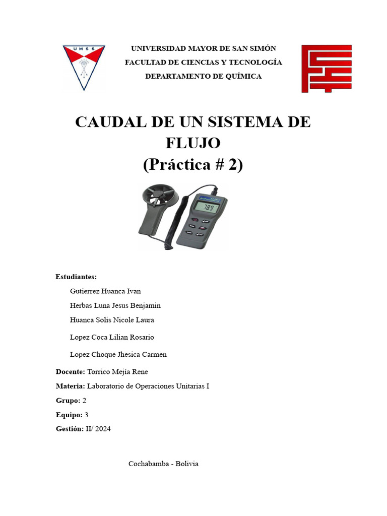 Inf. #2 - Caudal de Un Sistema de Flujo | PDF | Descarga (hidrología) | Numero Reynolds