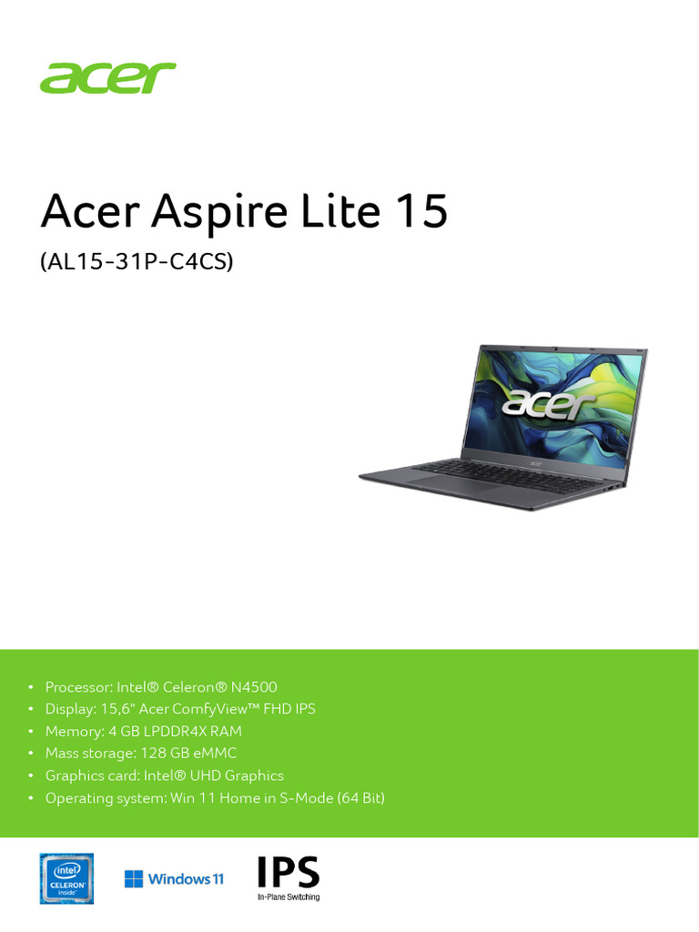 Acer Al15 31p c4cs Nxkz6ex001 - 1 - 66d9602d773b2 | PDF | Usb | Random Access Memory