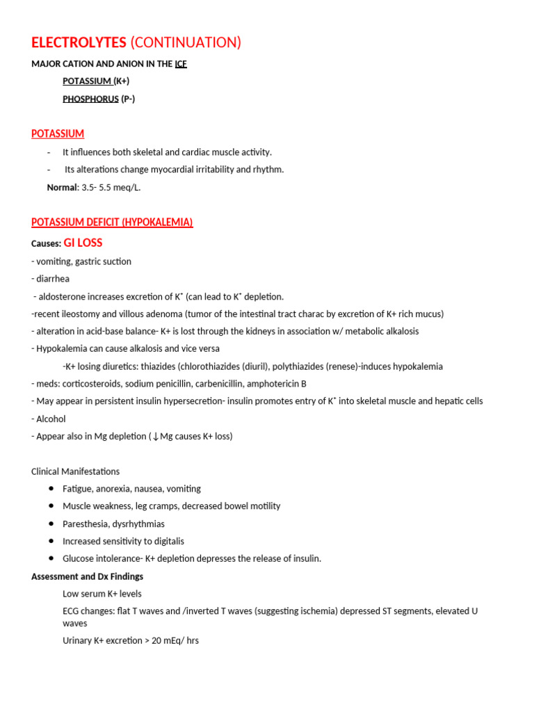 4 F.E. - Electrolytes Notes 4 | PDF | Potassium | Chemistry