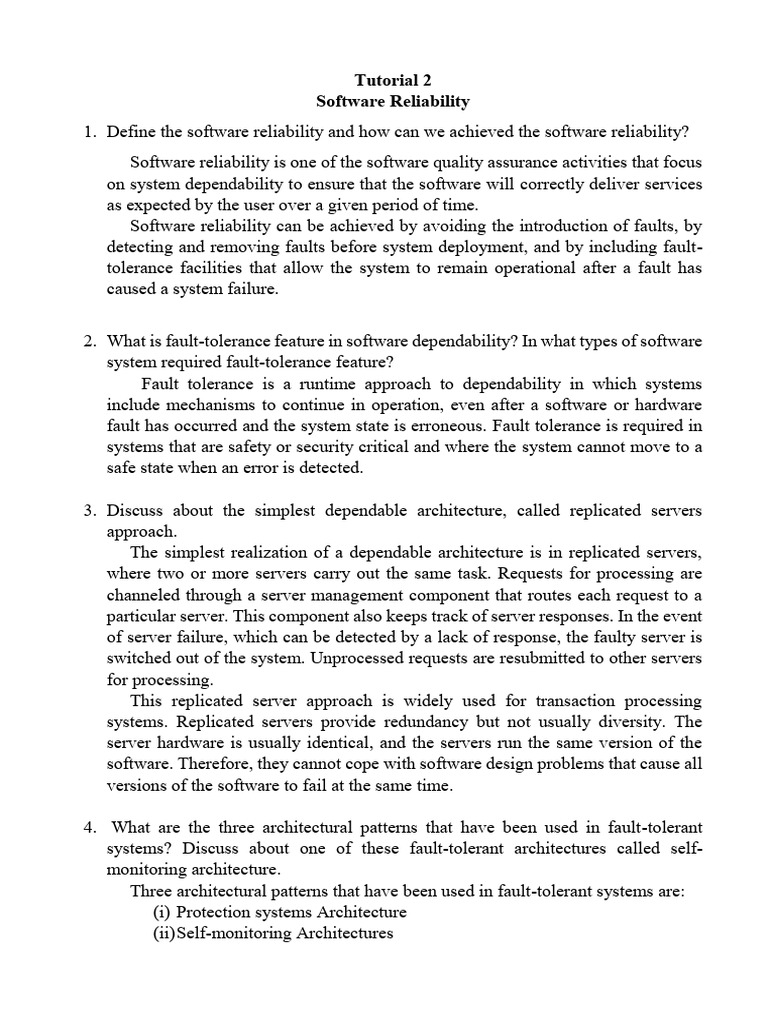 CS-3224 Tuto II (ကျက်ရန်) | PDF | Fault Tolerance | Reliability Engineering