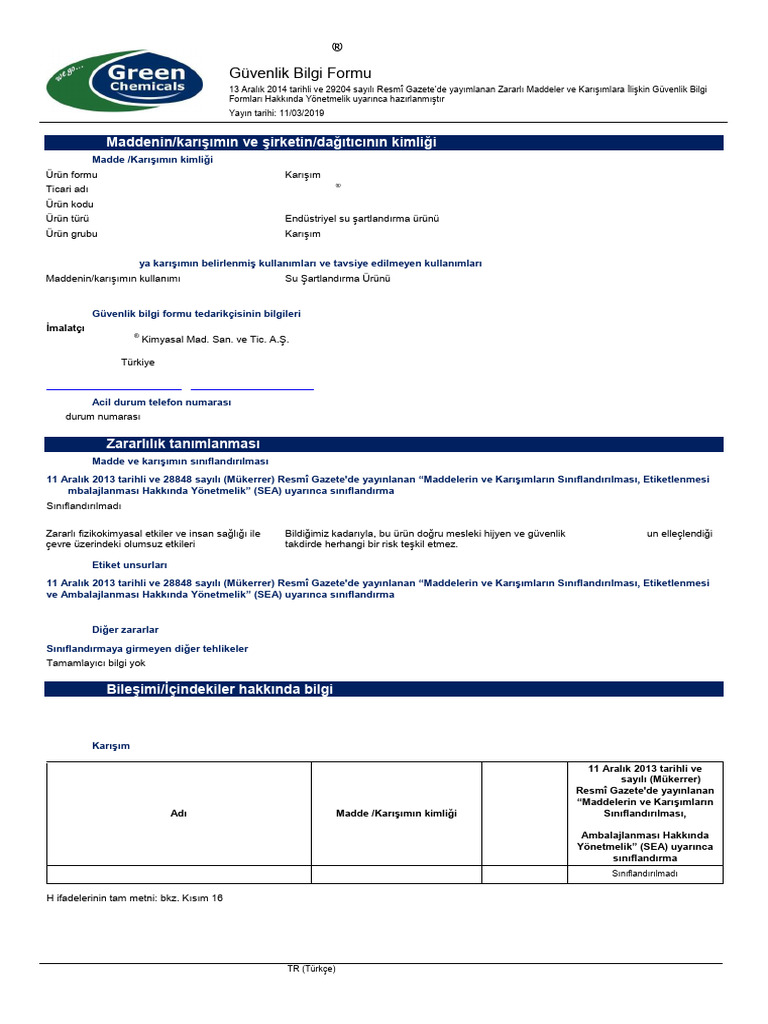 WET-Treat 1011 GO Güvenlik Bilgi Formu | PDF