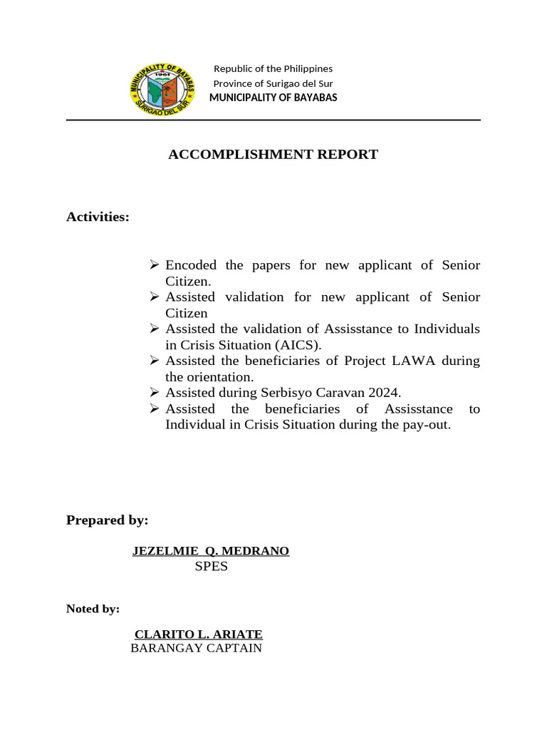 Accomplishment Report2024 | PDF