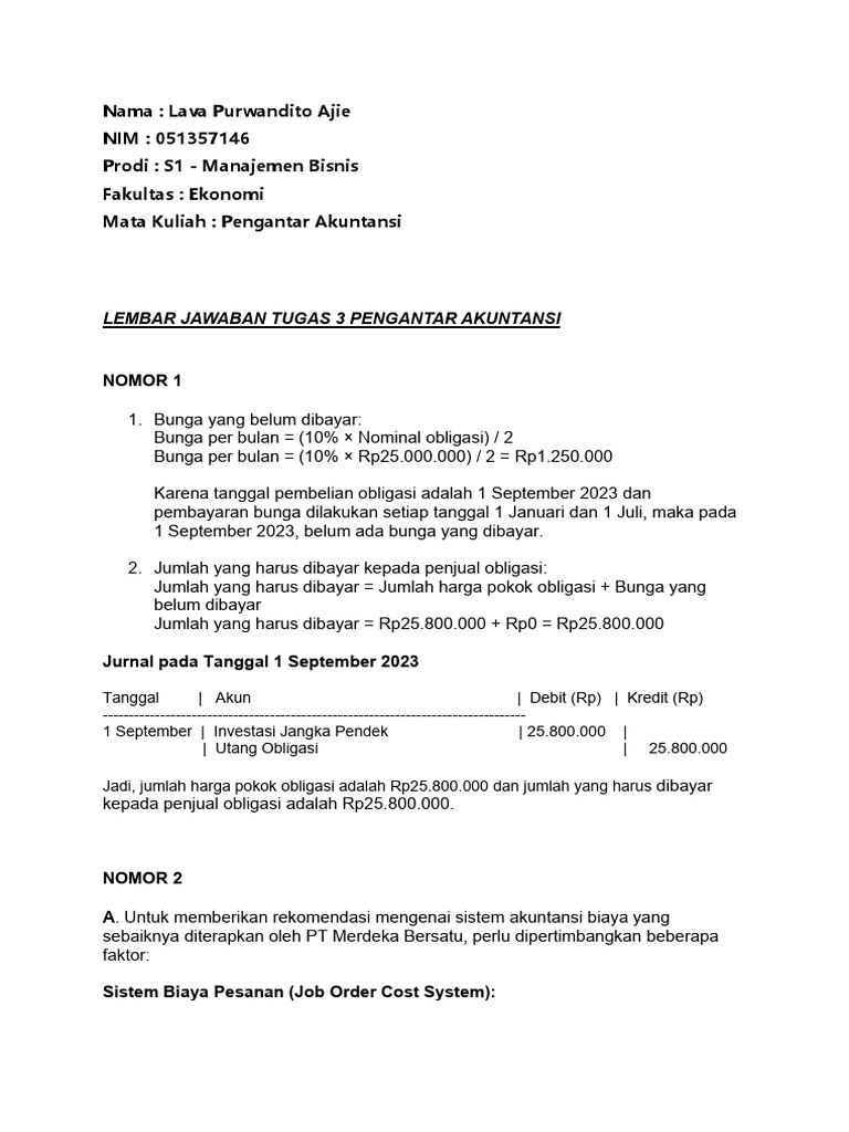 Tugas 3 Pengantar Akuntansi | PDF | Pengelolaan Keuangan & Uang