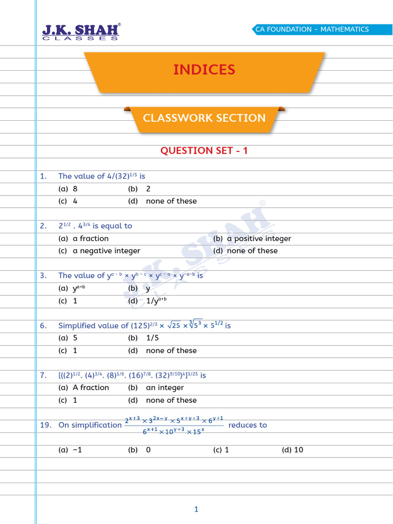 CAFC Surds & Indices Classwork & Homework Section | PDF | Algebra ...