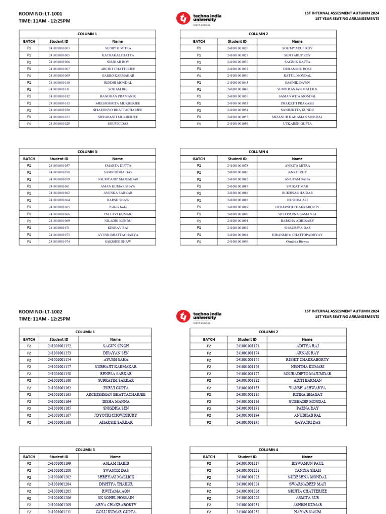 Revised Room Planner UG - 1st Year & BSCITCTIS 2nd Year - 1st INTERNAL ASSESMENT - Autumn Sem ...