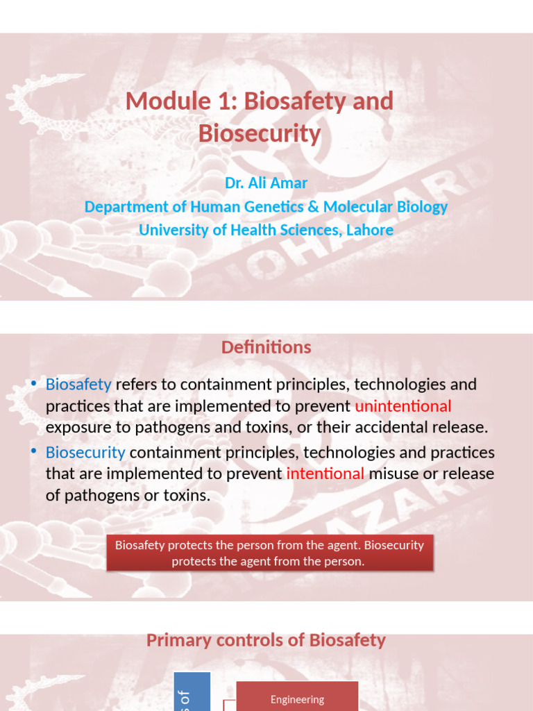 Module 1 - Biosafety and Biosecurity | PDF | Infection | Laboratories