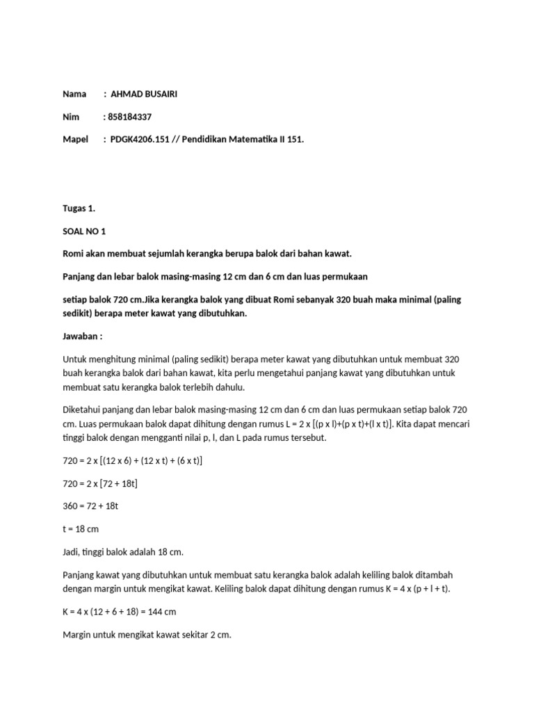 Jawaban-Tugas-1-MTK II | PDF | Griya & Taman