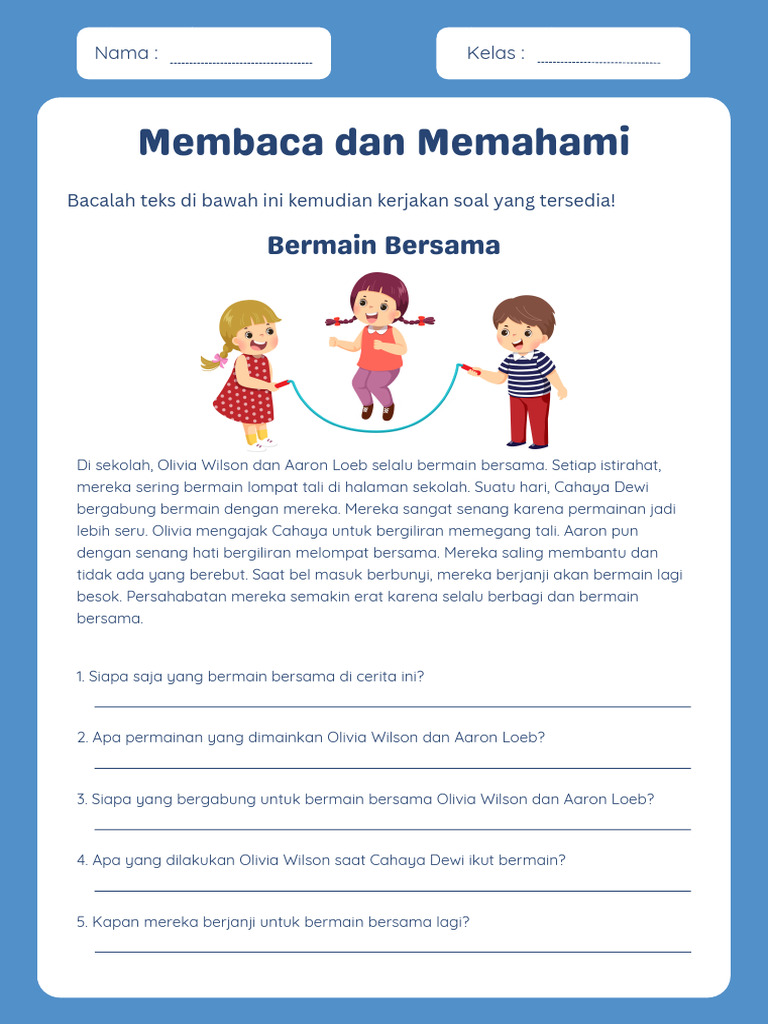 Membaca Dan Memahami Lembar Kerja Literasi Bahasa Indonesia SD Kelas 3 ...