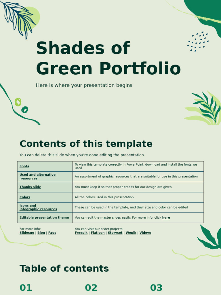 Shades of Green Portfolio by Slidesgo | PDF | Skill | Creativity