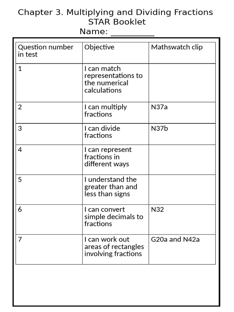 Multiplying and Dividing Fractions - STAR Booklet | PDF | Teaching ...