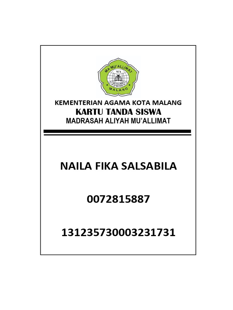 Kartu Tanda Siswa Ma - Naila | PDF