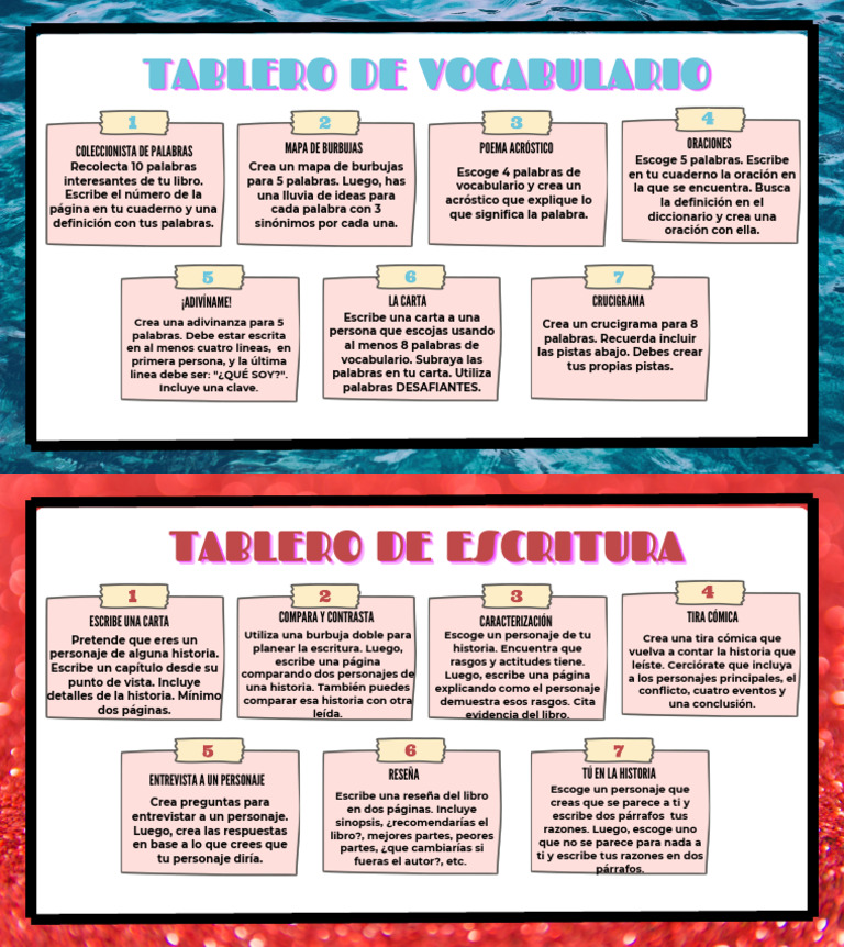 Tableros de Vocabulario y Escritura | PDF