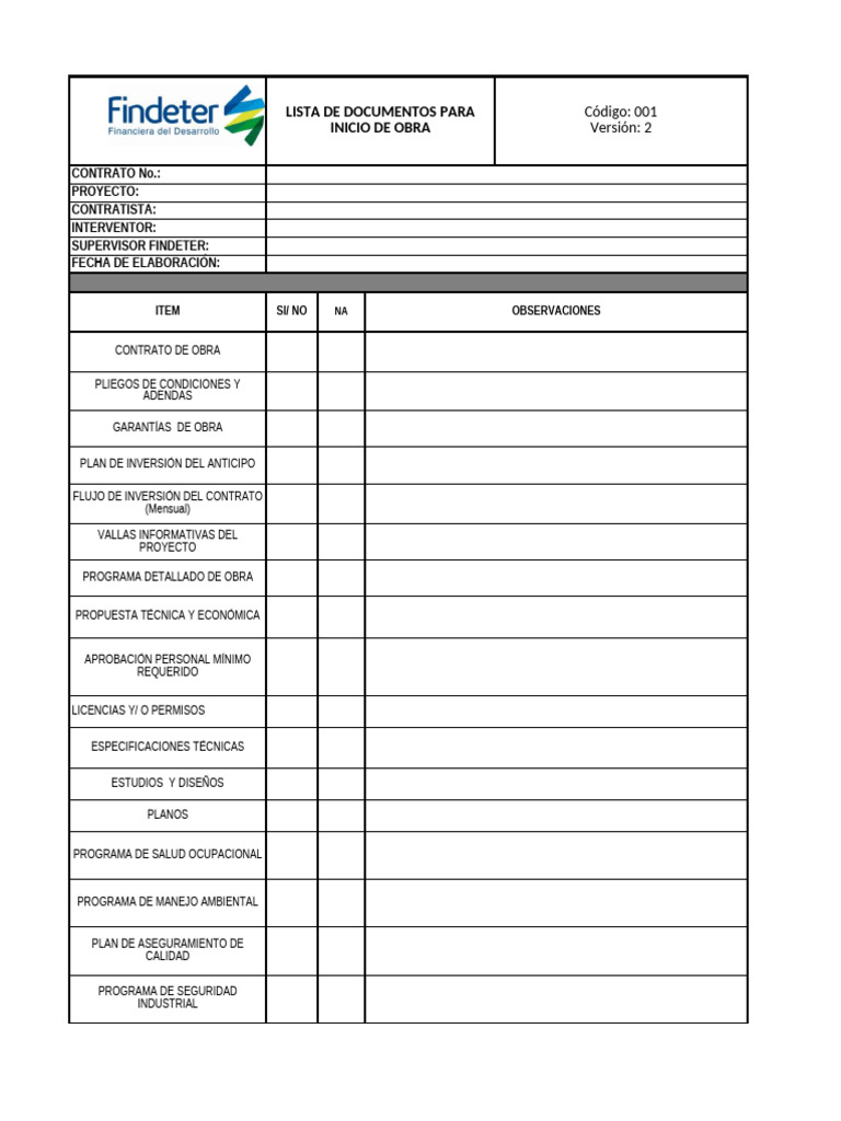 001 Lista de Chequeo Inicial | PDF