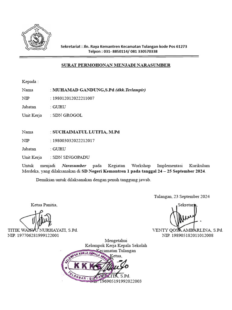 Surat Permohonan Narsum | PDF