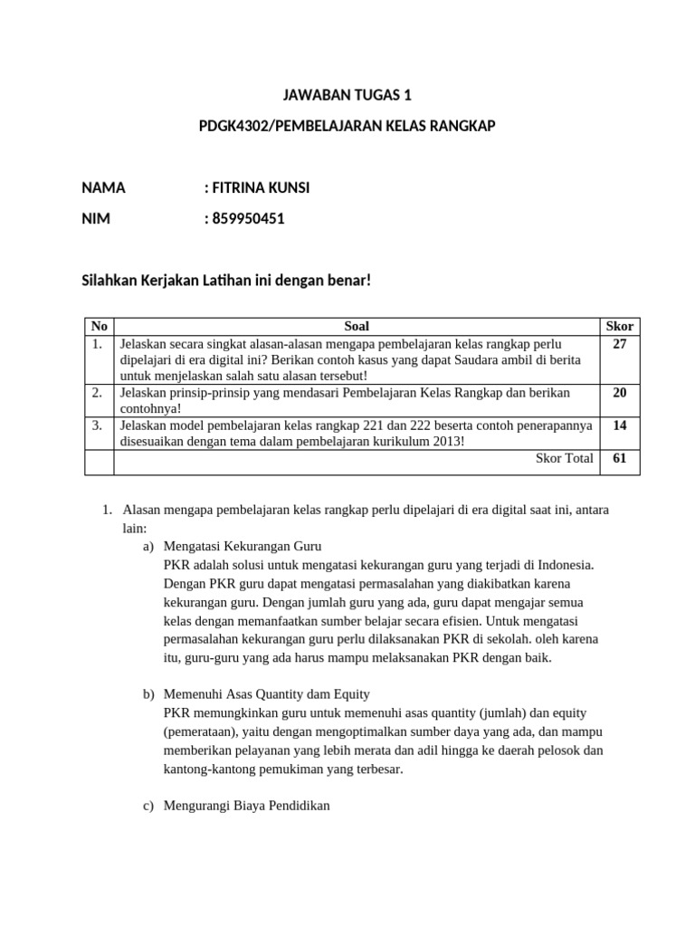 Latihan Uji Kompetensi 1 PKR | PDF