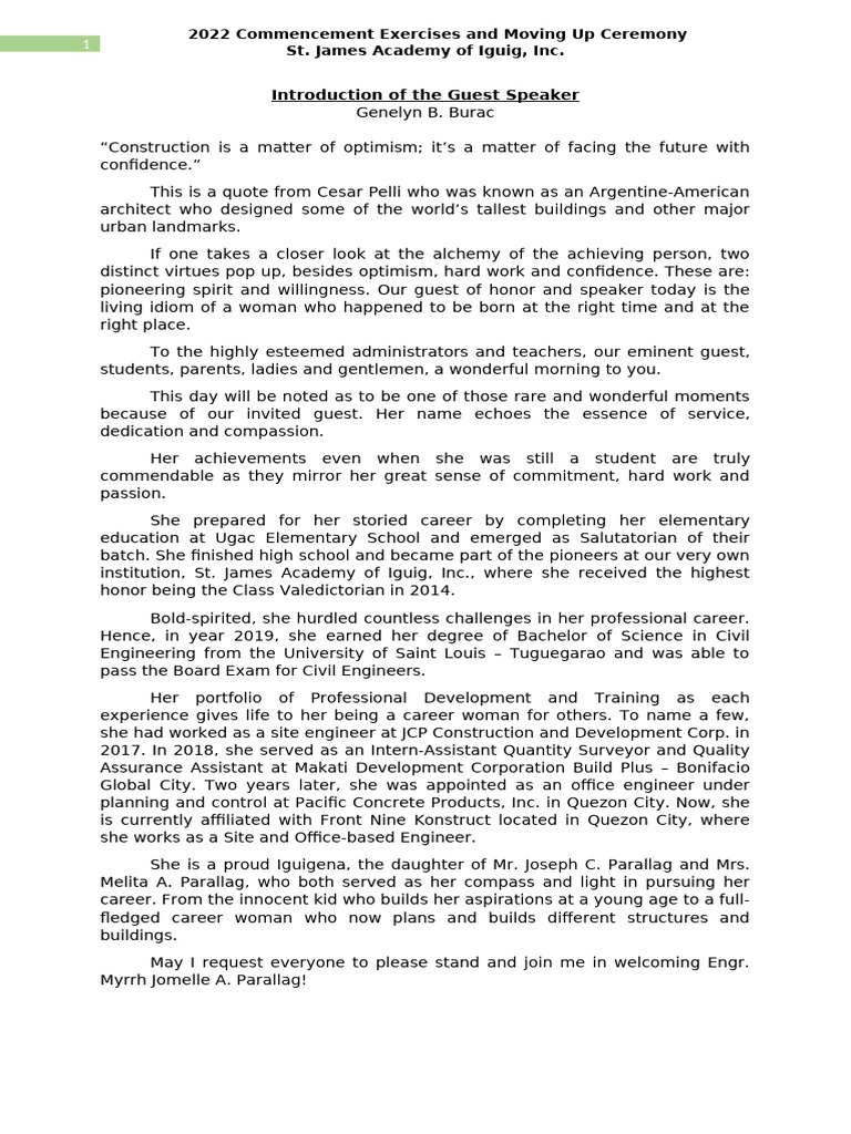 St. James Academy 2022 Commencement Speech | PDF