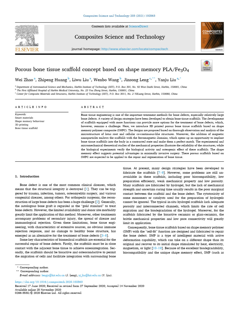 Porous Bone Tissue Scaffold Concept Based On Shape Memory PLAFe3O4 ...
