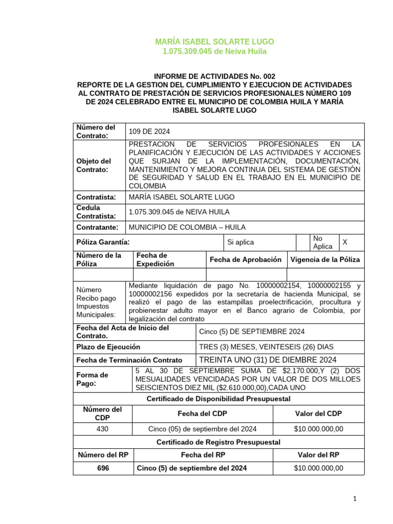 Informe de Actividades No 02 Maria Isabel Solarte Lugo Octubre Isa ...