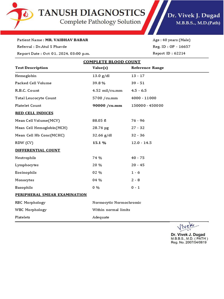 Positive Dengue Test Report for Patient | PDF | White Blood Cell ...
