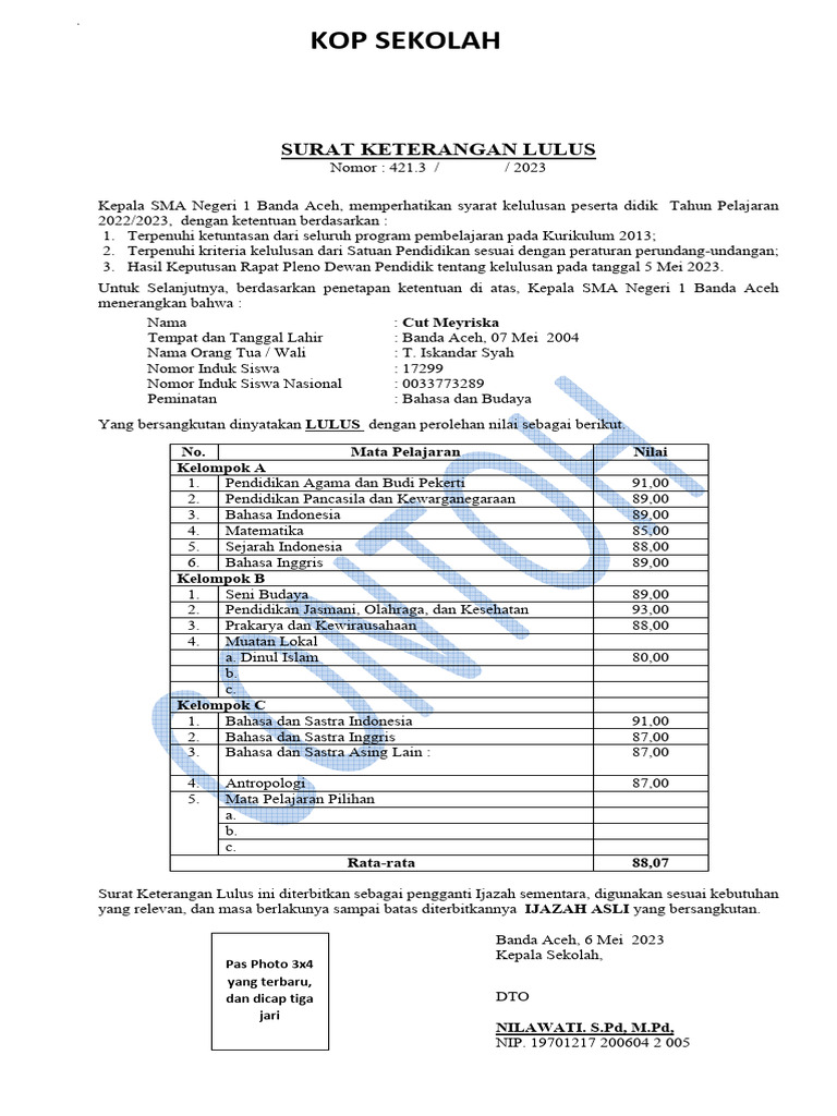 Contoh SKL - Bahasa Dan Budaya | PDF