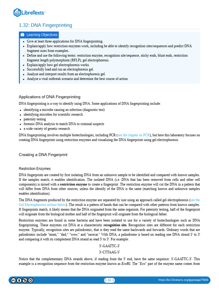 1.32 - DNA Fingerprinting | PDF | Gel Electrophoresis | Agarose Gel Electrophoresis
