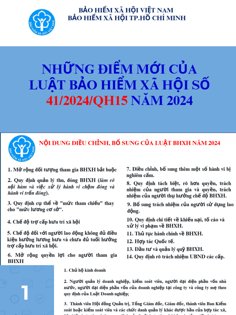 Diem Moi Luat BHXH So 41 - 2024 | PDF