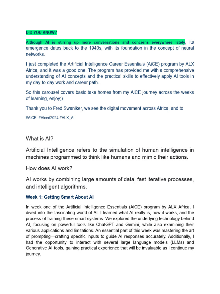 Excerpts From My Learnings From ALX AiCE | PDF | Artificial Intelligence | Intelligence (AI ...