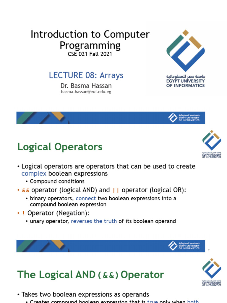 CSE 021 - Lec08 - Arrays - 21.12.21 | PDF | Control Flow | Computer Science