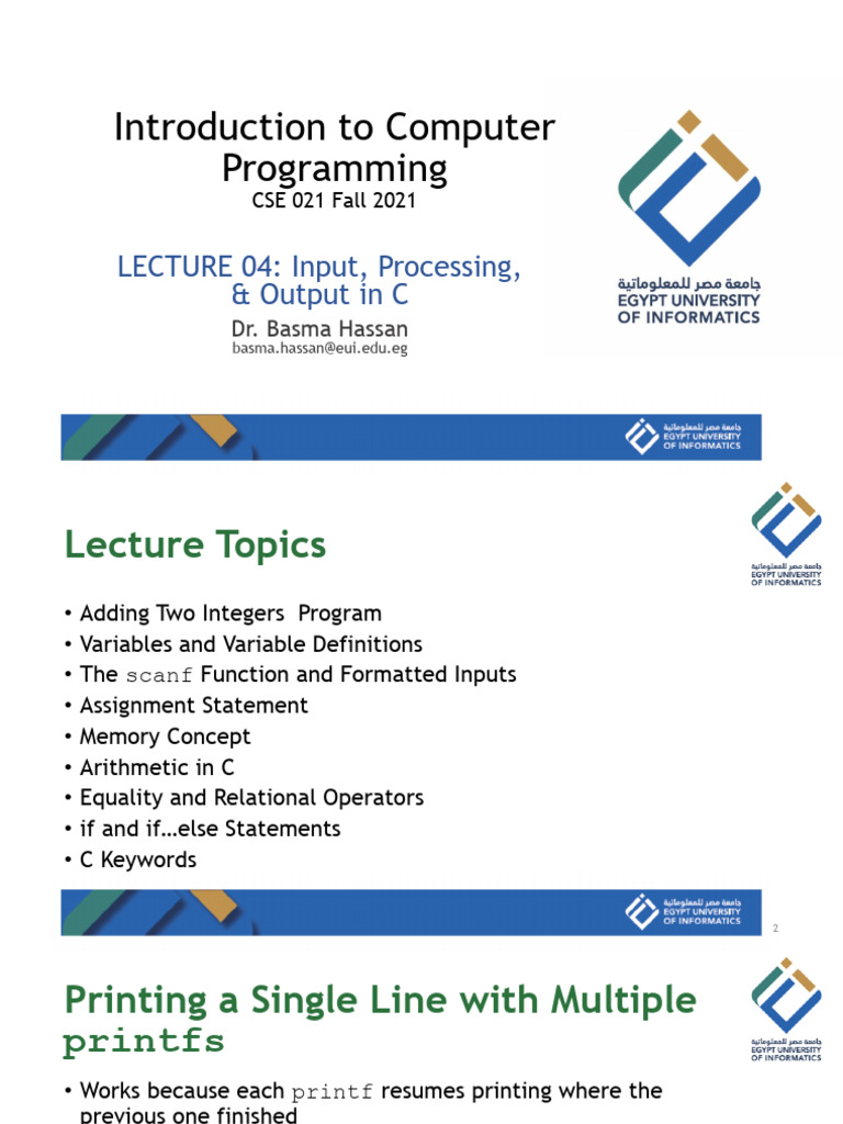 CSE 021 - Lec04 - Input, Proc., Output - 16.11.21 | PDF | Integer (Computer Science) | Computer ...