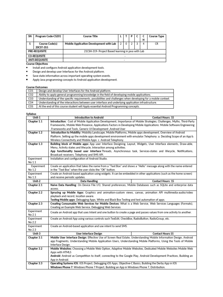 Mobile App Development Syllabus | PDF | Mobile App | Android (Operating System)