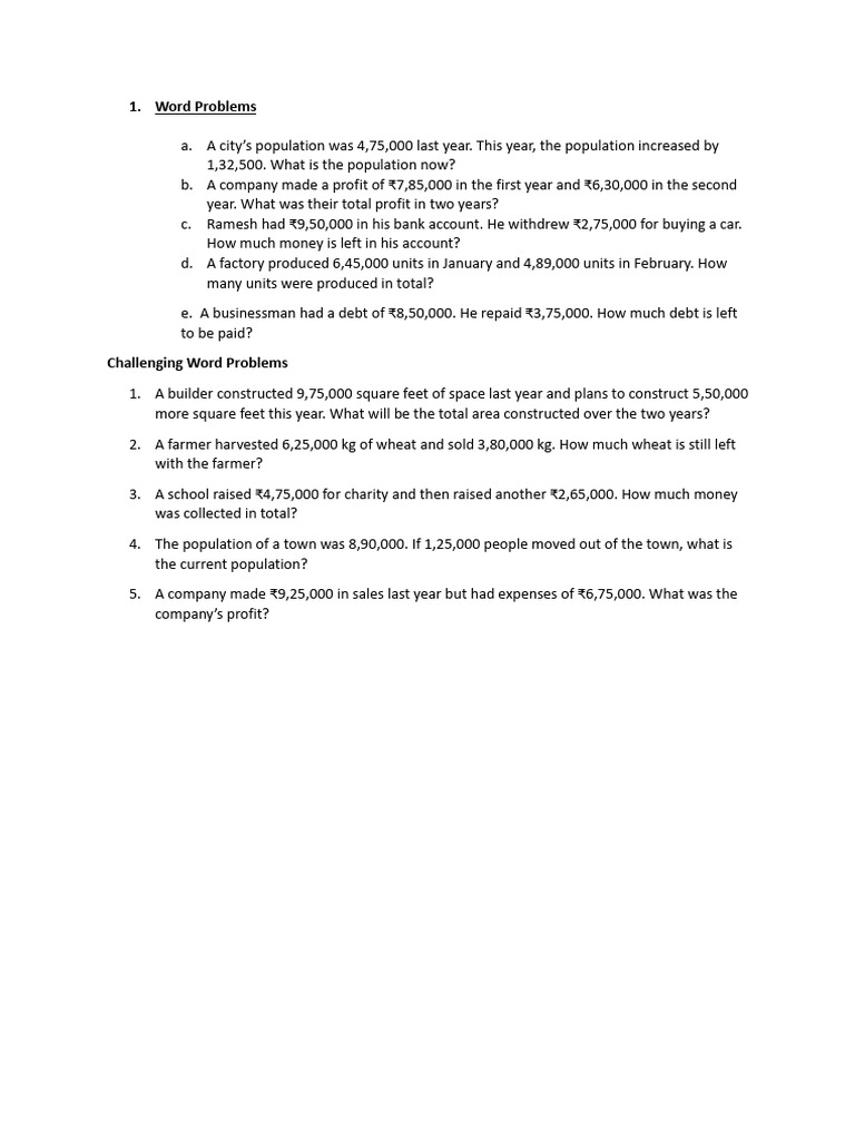 Word Problems | PDF