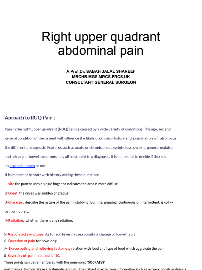 RUQ Pain: A Guide for Surgeons | PDF | Gallbladder | Bile