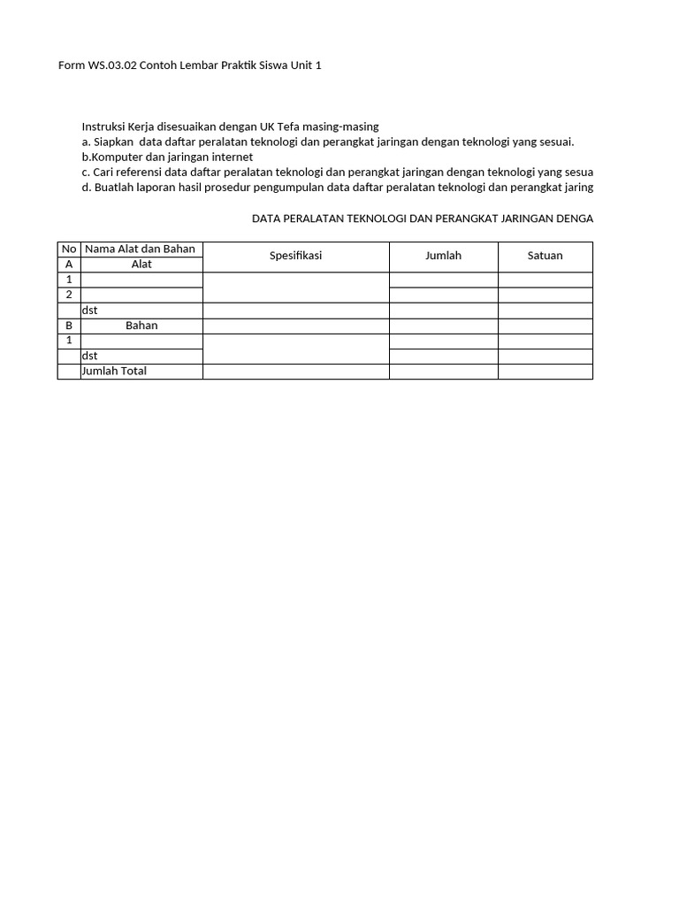 Form LK WS.03.02 Contoh Lembar Praktik Siswa Unit 1 | PDF | Komputer