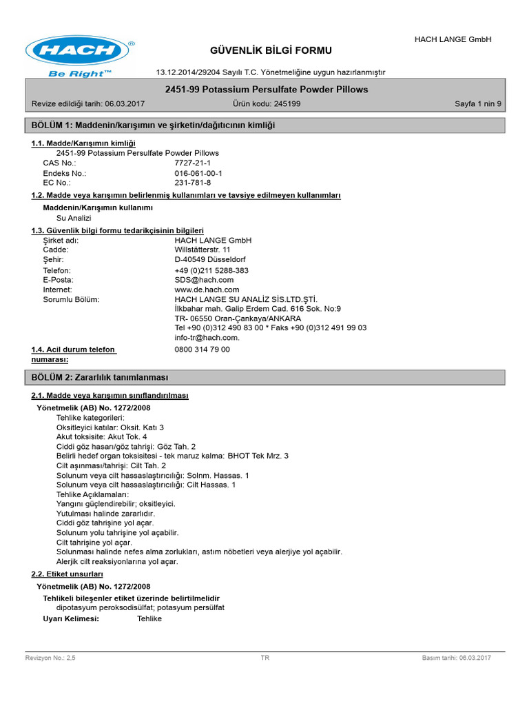 IB GBF 232 245199 Potasyum Persulfat - Rev 1 | PDF